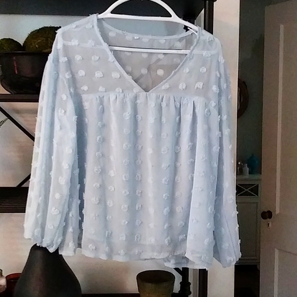 Tops | Xl Powder Blue Polka Dot Blouse | Poshmark